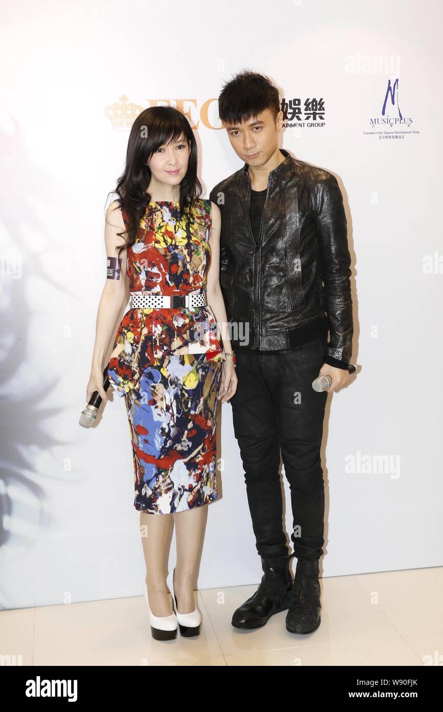 Hong Kong singer and actress Vivian Chow, left, poses with Hong Kong ...