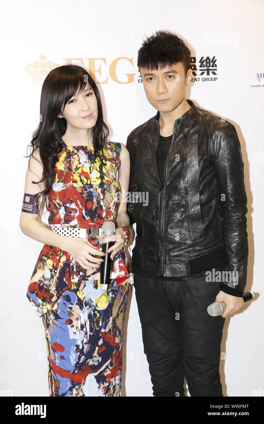 Hong Kong singer and actress Vivian Chow, left, poses with Hong Kong ...