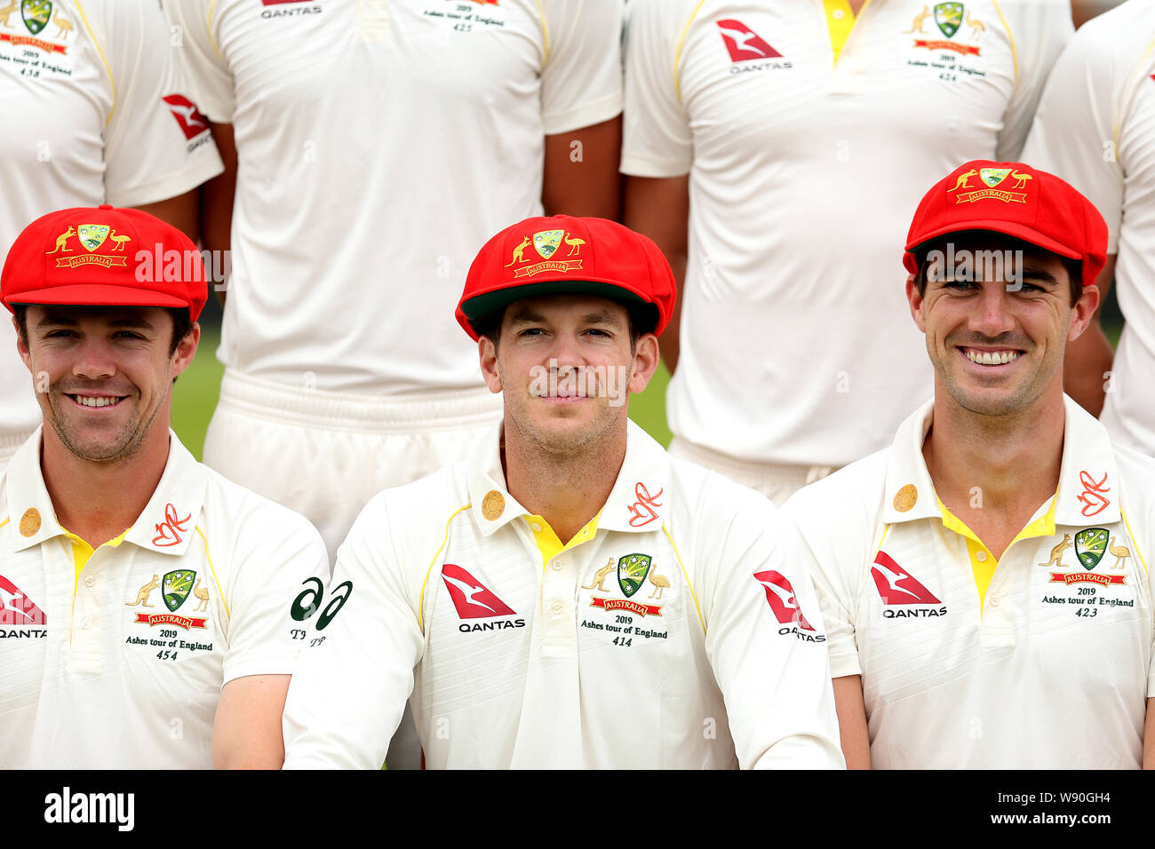 Australia's Tim Paine (centre), Travis Head (left) and Pat Cummins ...