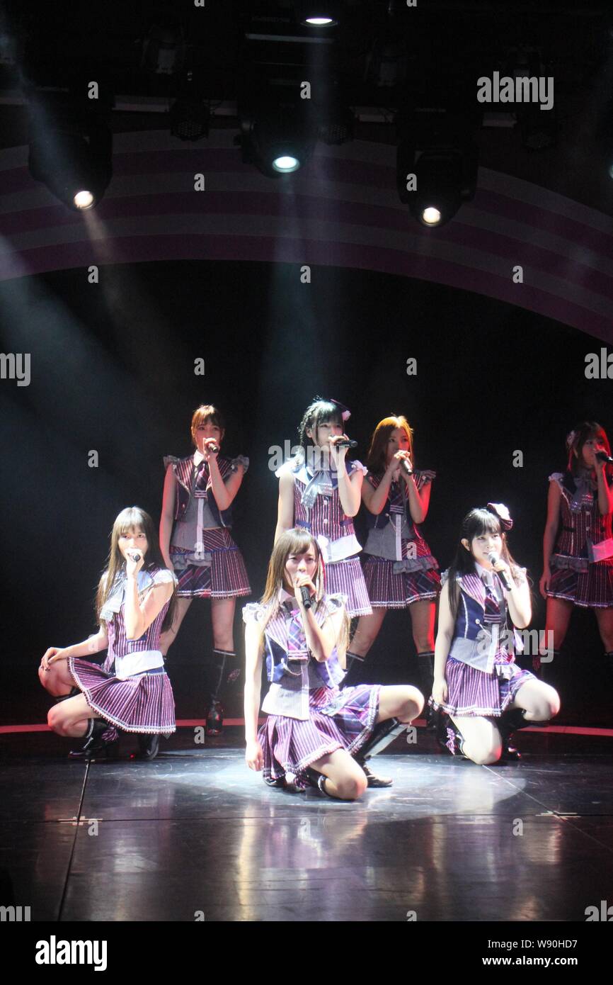 Members of idol group SNH48, a sister group of Japanese pop girl group ...