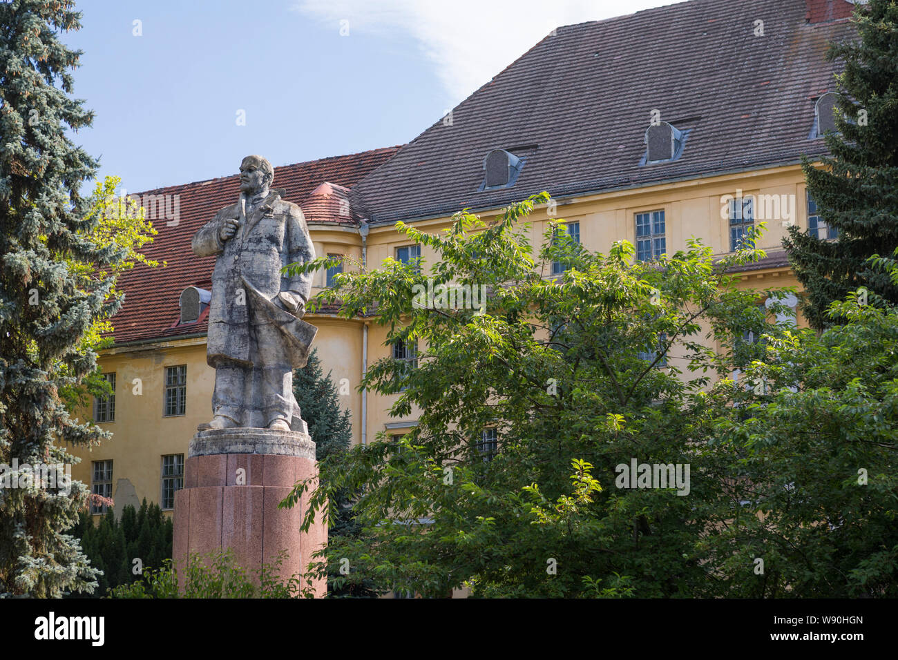Statue of Lenin in front of former historical barracks in Wünsdorf ...