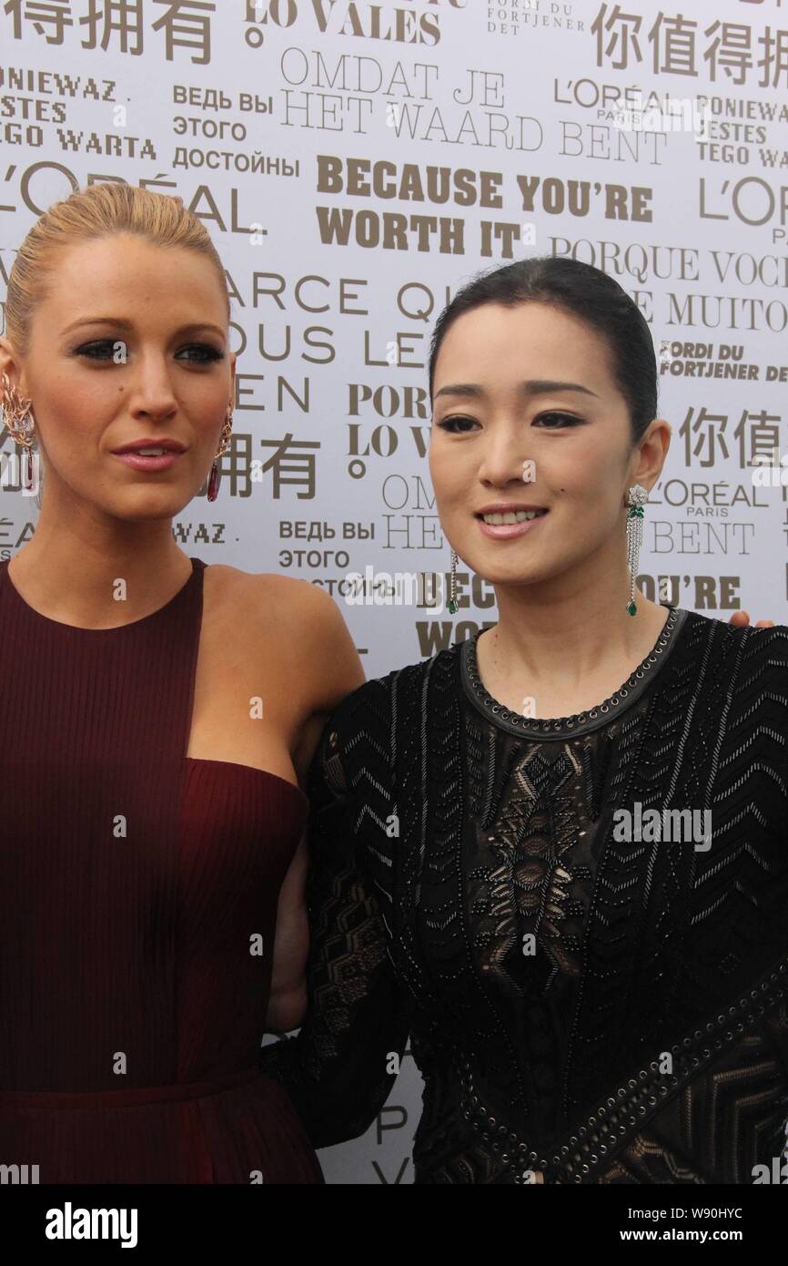 Chinese actress Gong Li, right, and American actress Blake Lively pose ...