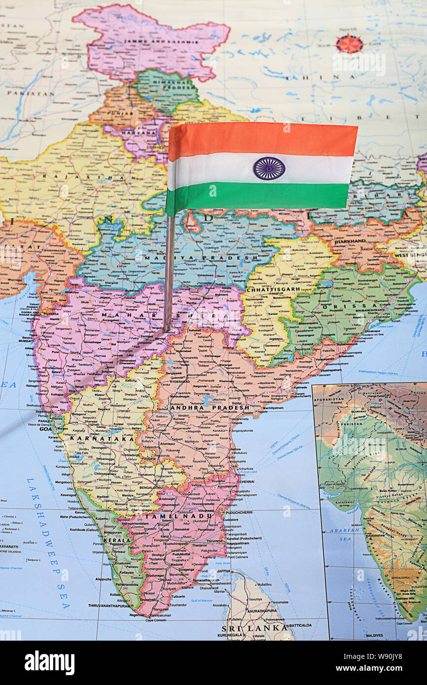Indian flag on Indian map Stock Photo - Alamy
