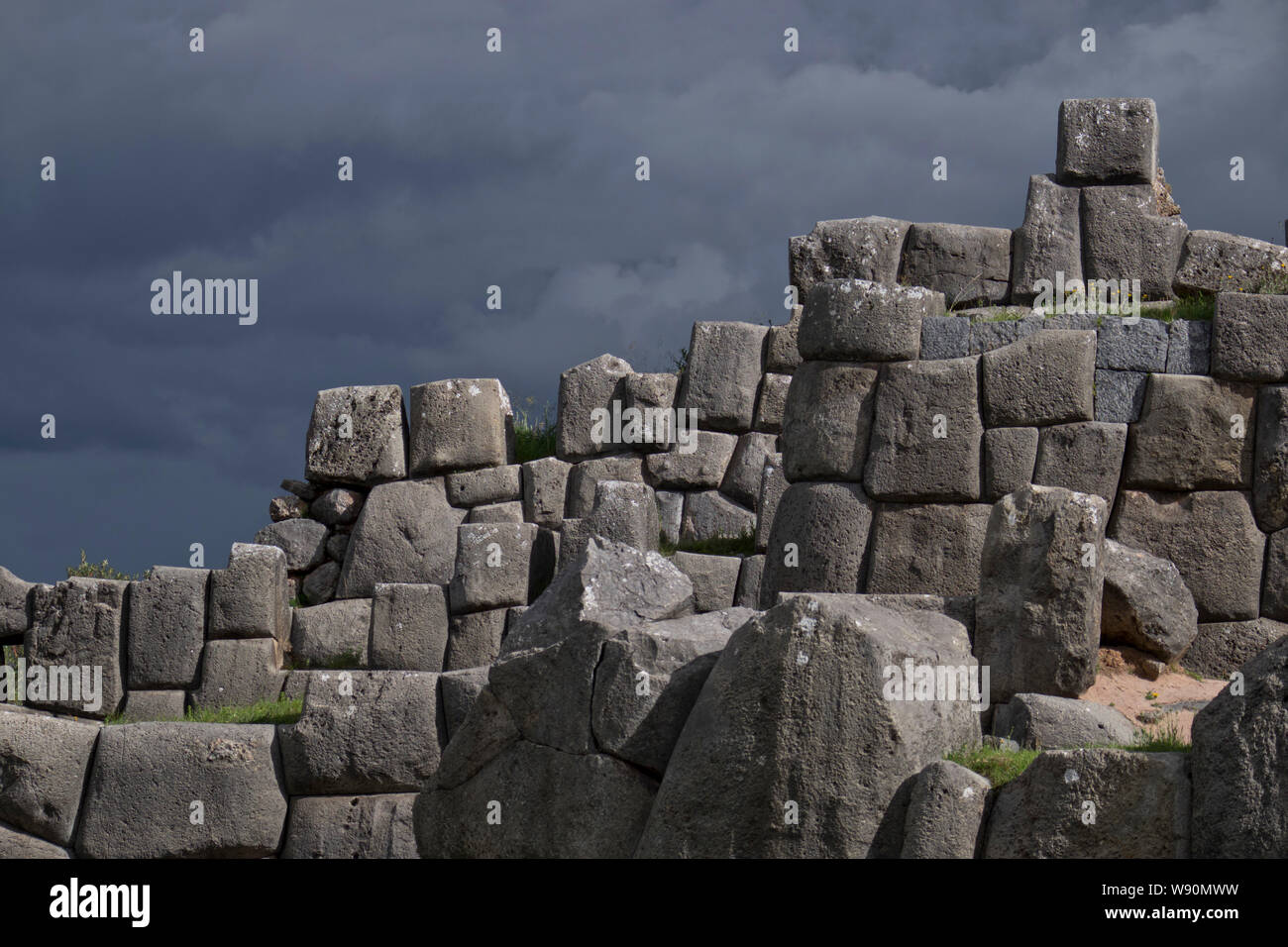 Citadel of Sacsahuayman, a native Inca complex surrounded by walls that ...