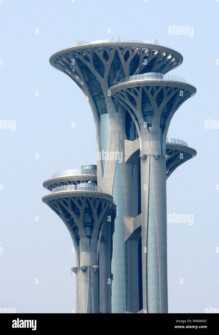 View of the five nail-shaped sightseeing towers at the Olympic Green in ...