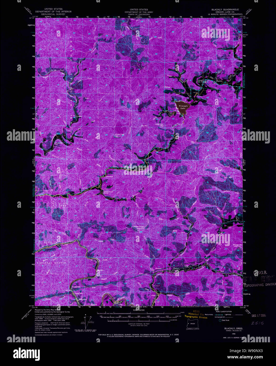 USGS Topo Map Oregon Blachly 282257 1956 62500 Inverted Restoration ...