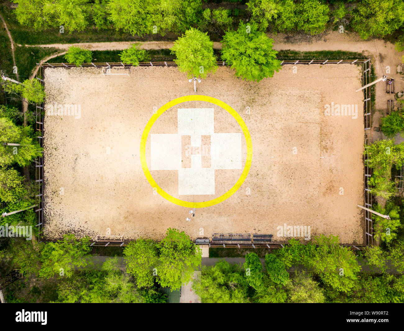 old abandoned helicopter helipad in the forest aerial top view Stock ...
