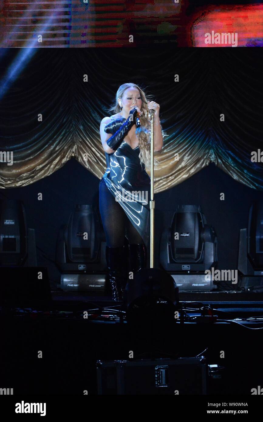 American singer Mariah Carey performs at her concert in Taipei, Taiwan ...