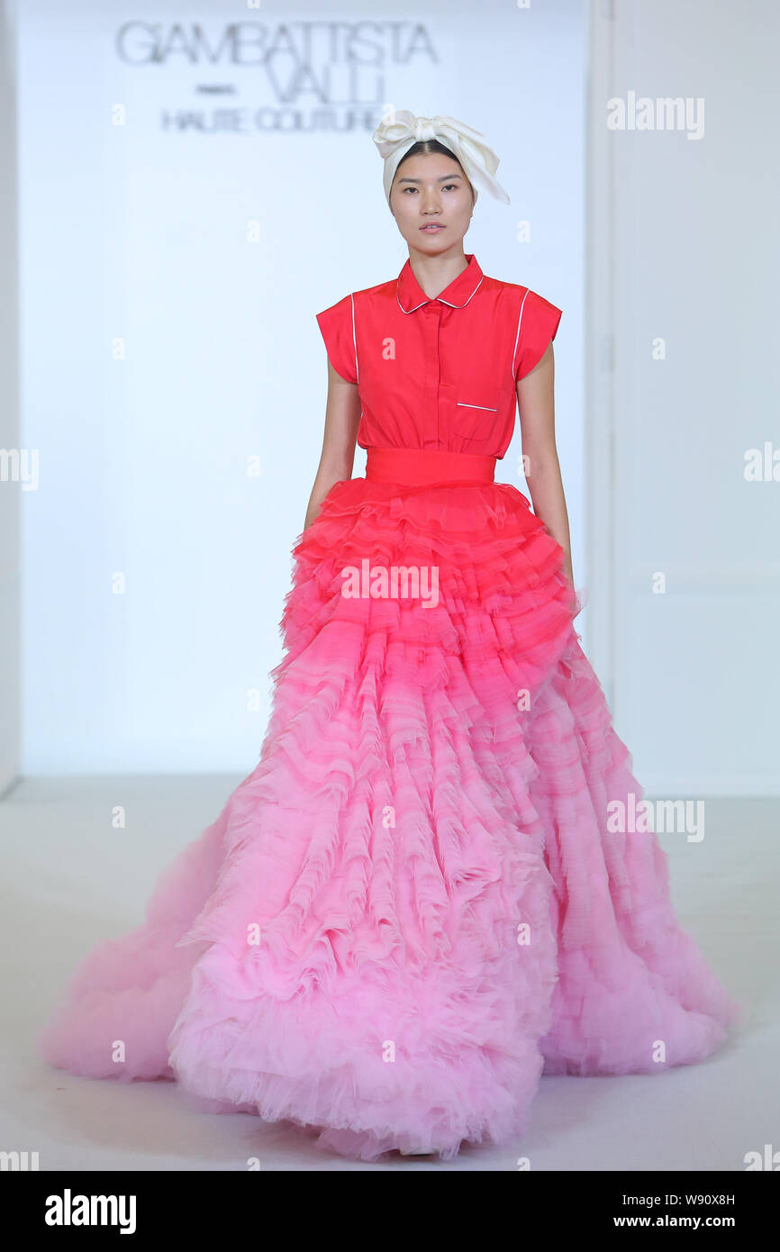Chinese model Li Danni displays a new creation at the Giambattista ...