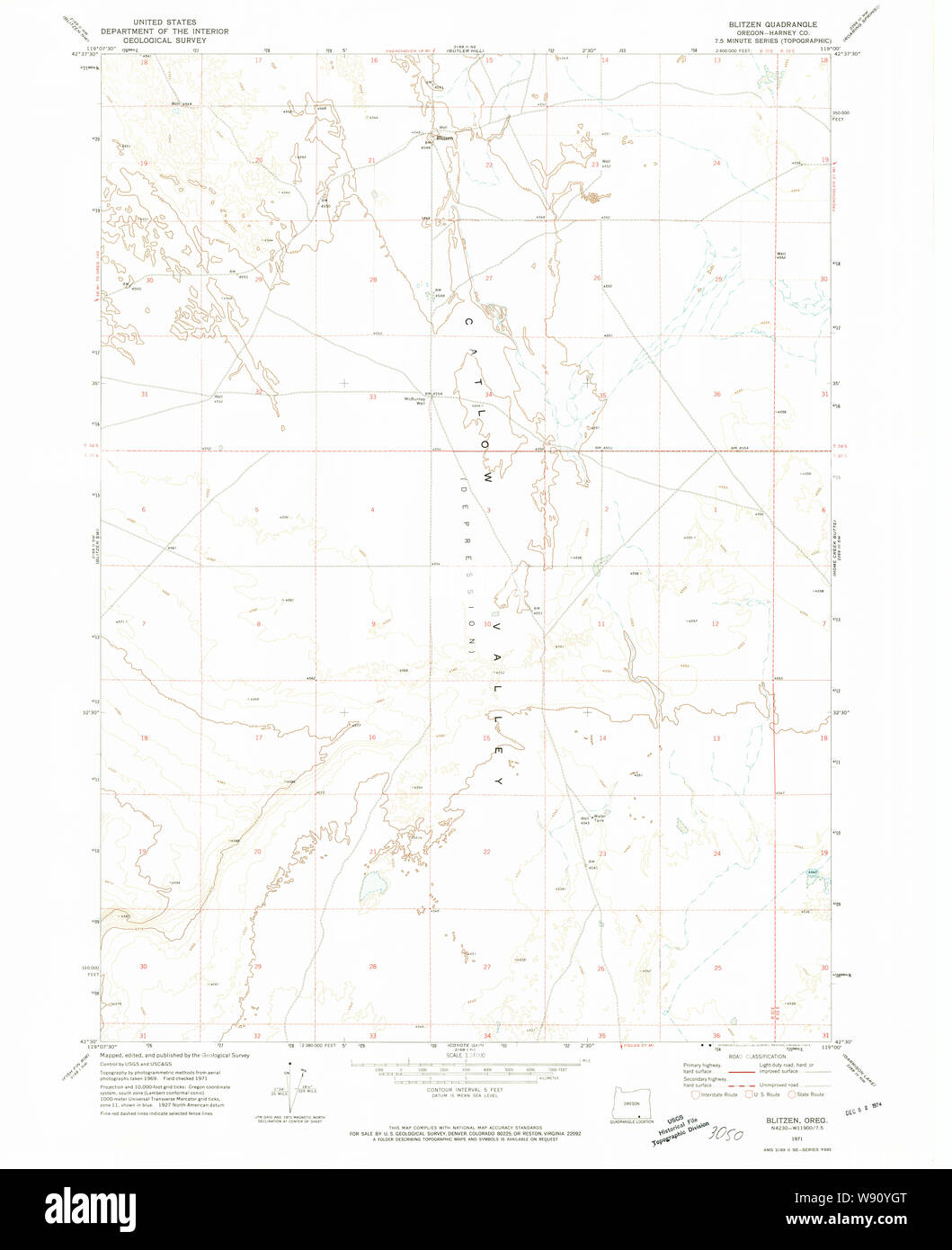 USGS Topo Map Oregon Blitzen 279065 1971 24000 Restoration Stock Photo ...