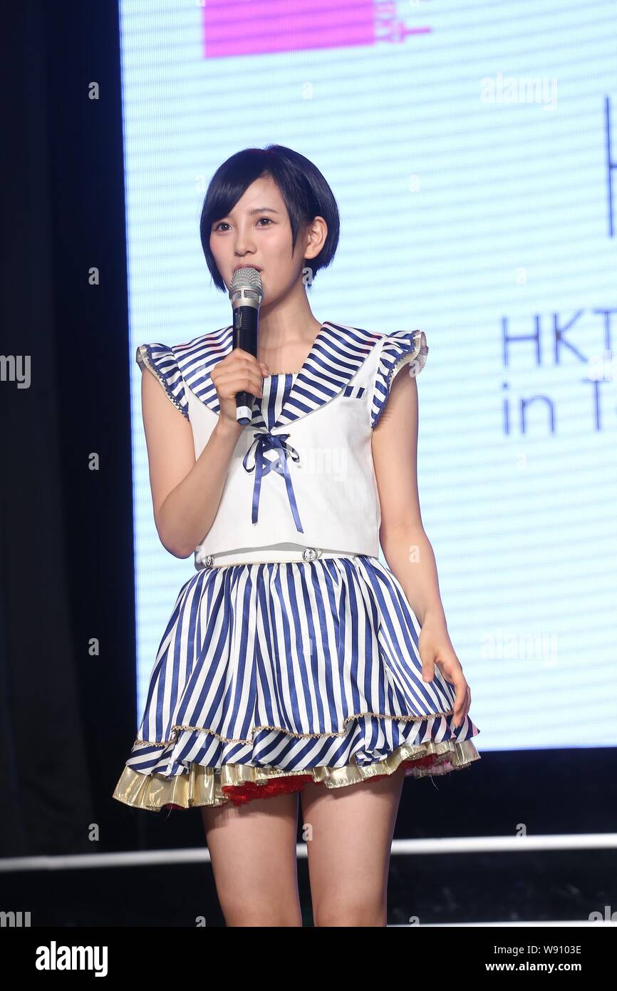 Haruka Kodama of Japanese idol group HKT48 speaks during a fan meeting for HKT48's Taiwan ...