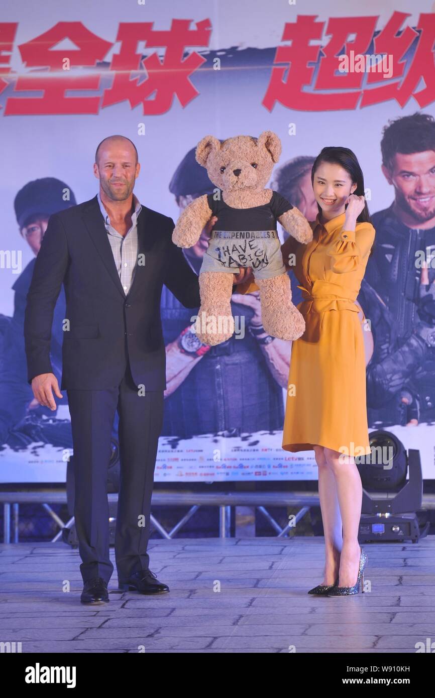 British actor Jason Statham, left, and Chinese actress Zhang Huiwen ...