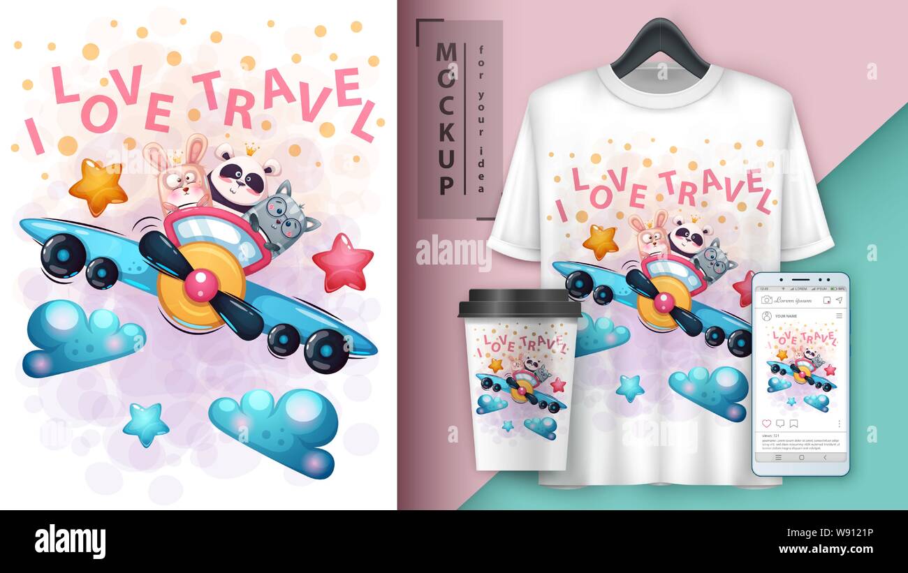 Panda, cat, rabbit fly - mockup for your idea Stock Vector Image & Art ...