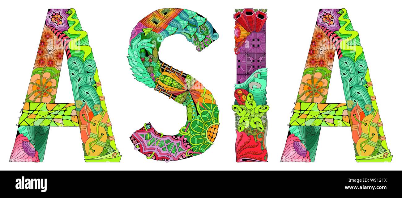 Word ASIA. Vector zentangle object for decoration Stock Vector Image ...