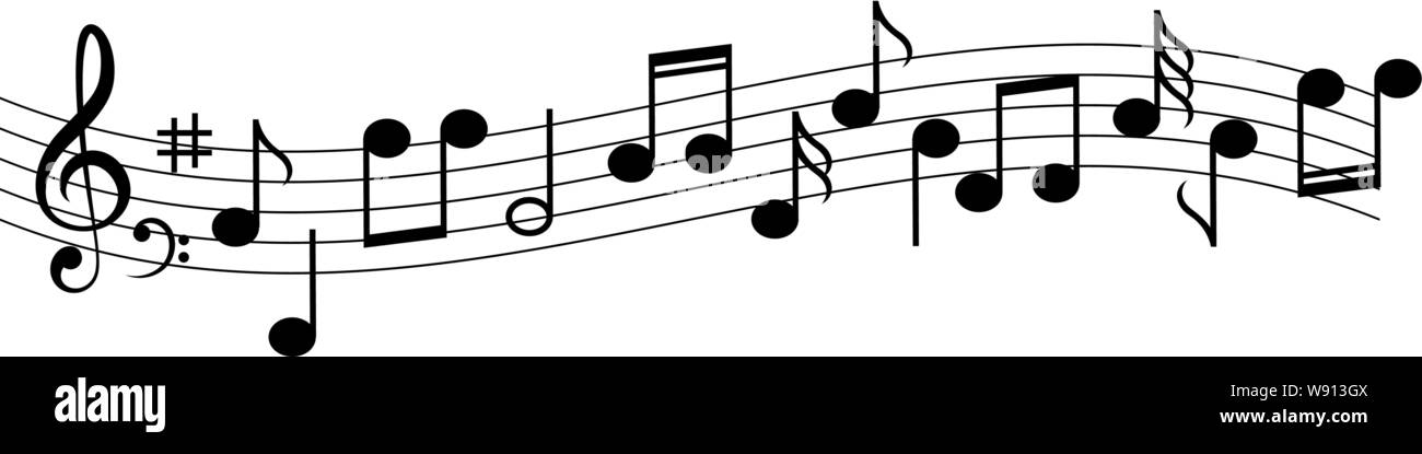 Music staff and notes vector icon illustration isolated on white ...