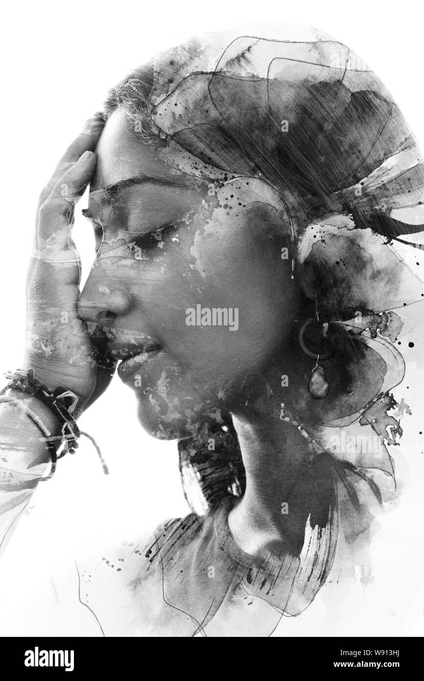 Portrait photography blends in with original artwork Stock Photo - Alamy