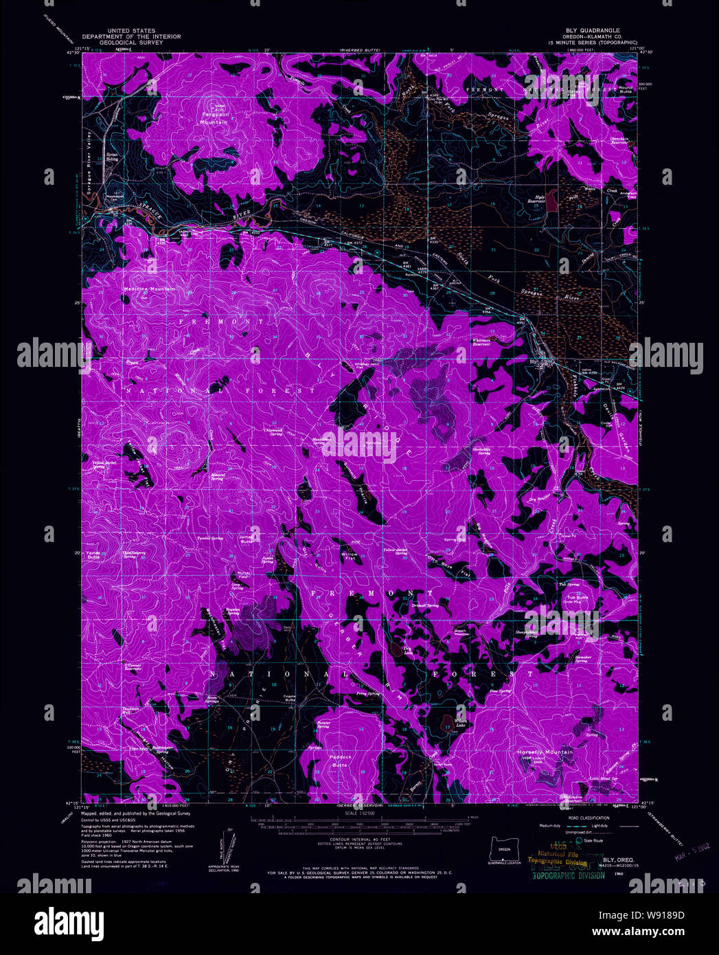 USGS Topo Map Oregon Bly 282263 1960 62500 Inverted Restoration Stock ...