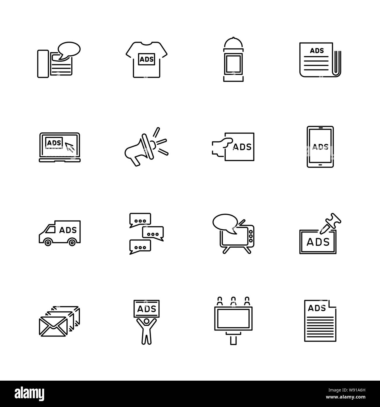 Advertisement icons set - Black symbol on white background. Money and ...