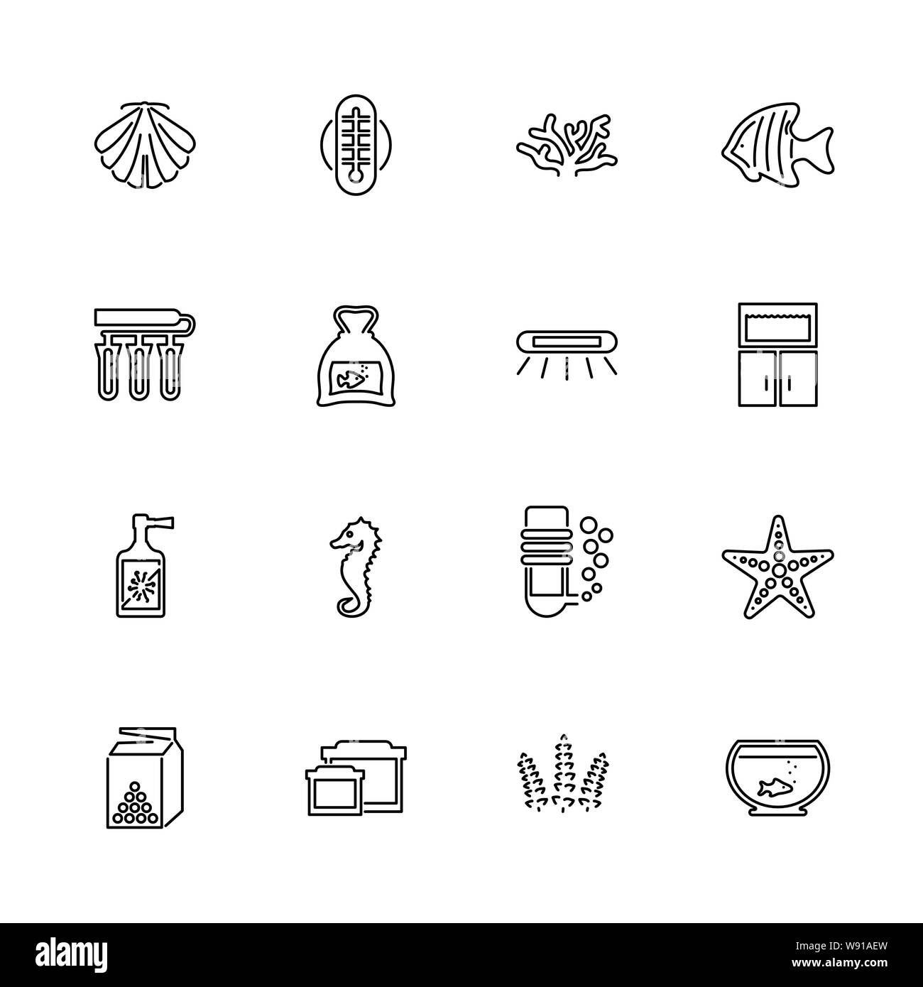 Aquarium icons set - Black symbol on white background. Money and ...