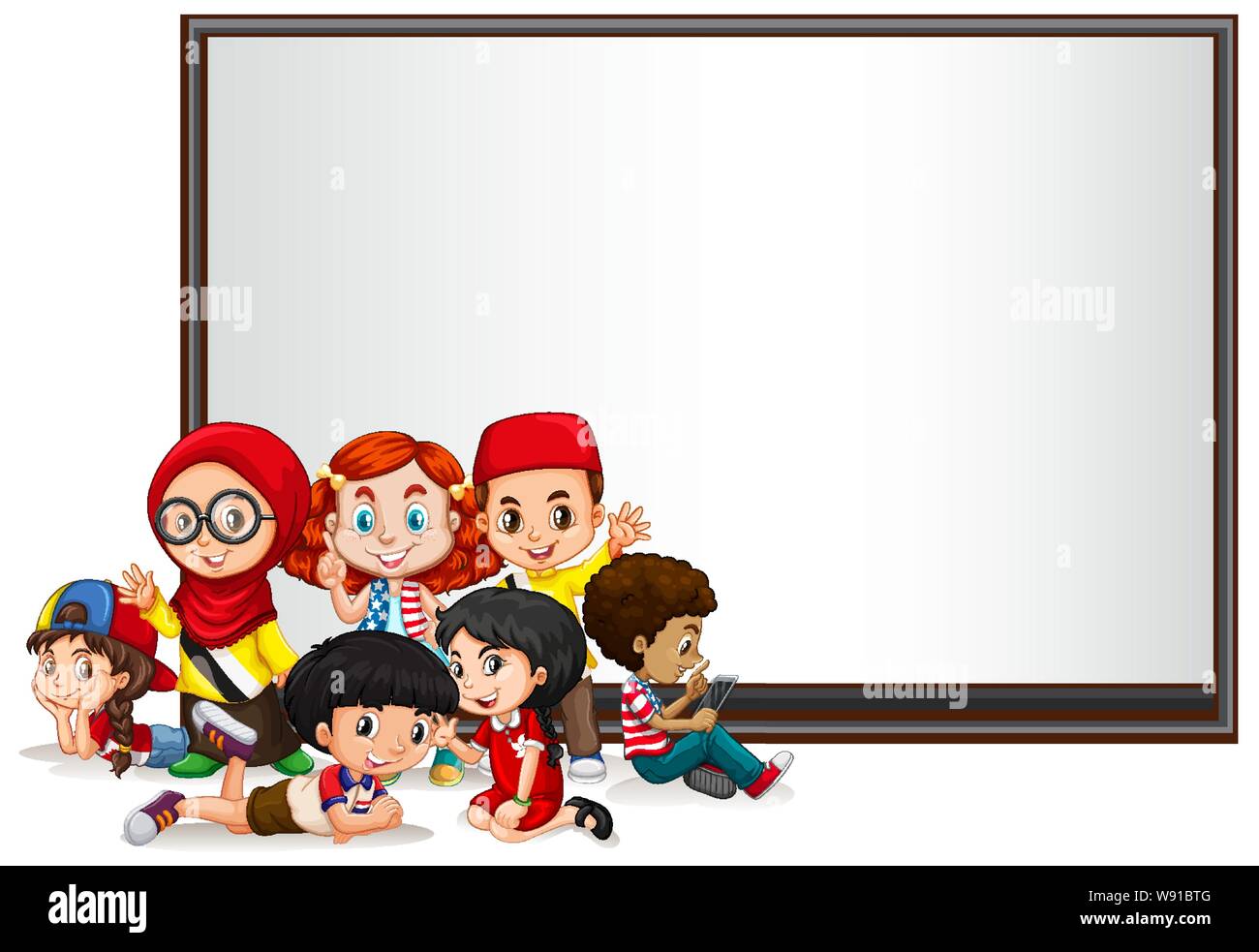 Banner template design with kids and whiteboard illustration Stock ...