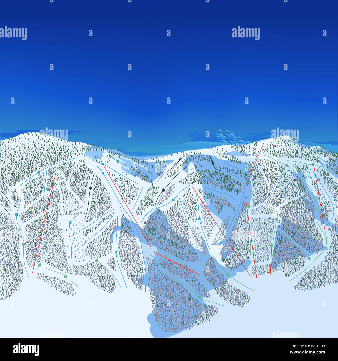 Generic Ski Map. When folded in quarters from the sides you can see an ...