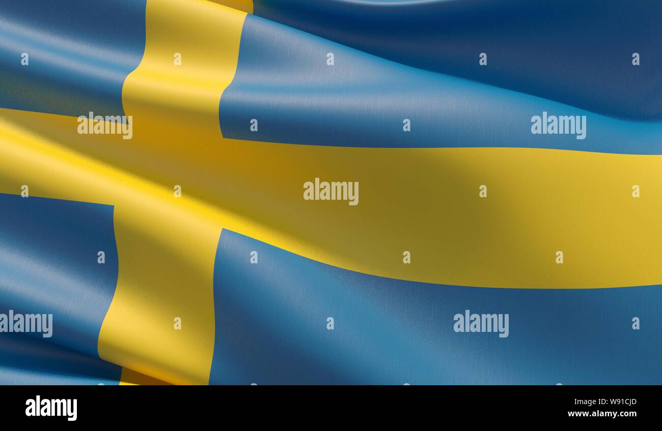 High resolution close-up flag of Sweden. 3D illustration Stock Photo ...