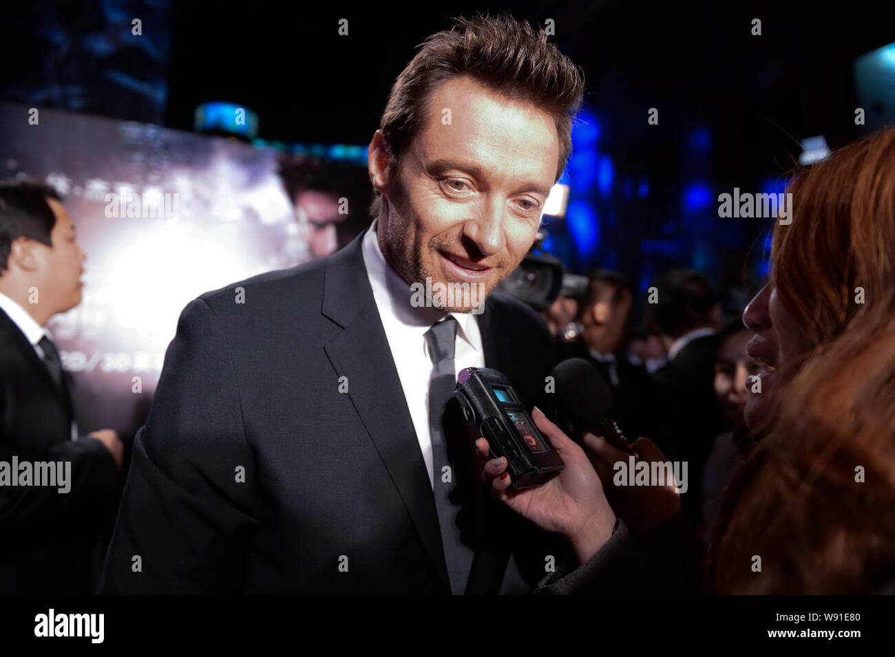 Australian actor Hugh Jackman is interviewed during a premiere for his ...