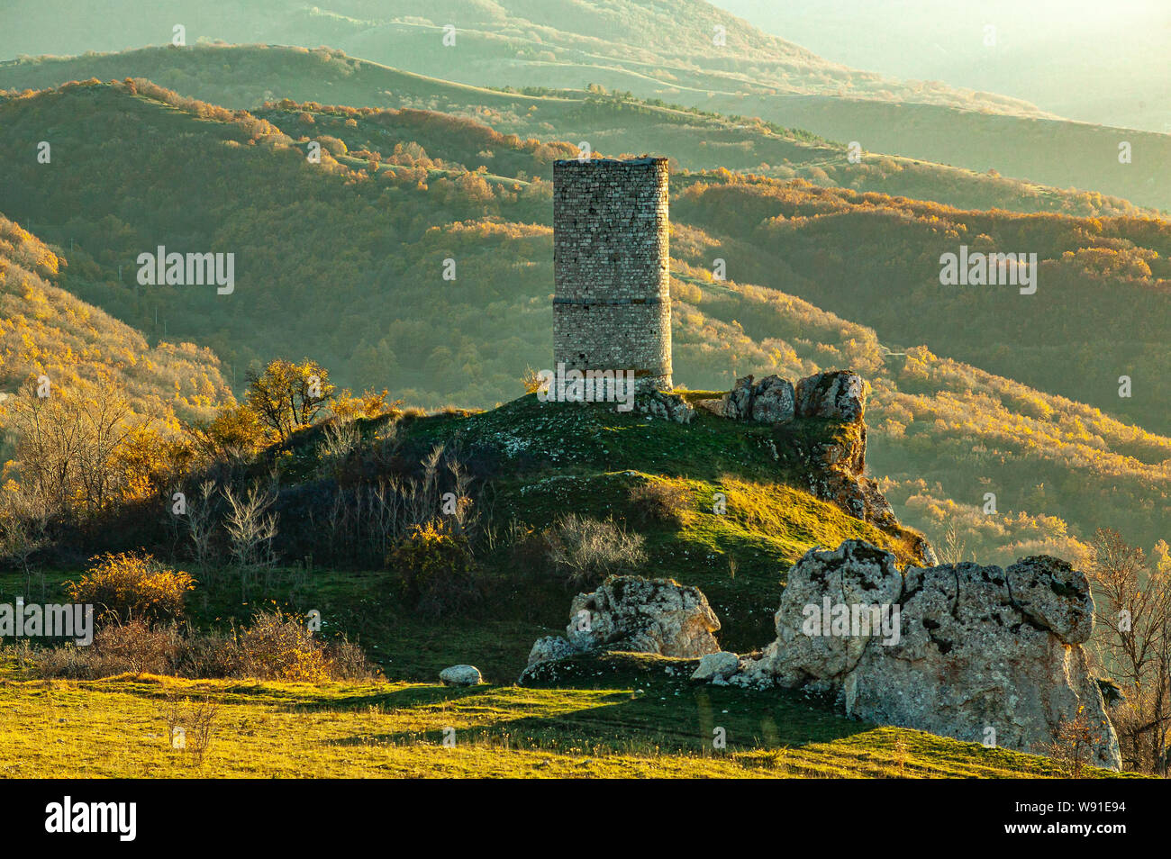 Medieval watchtower of the village of Sperone destroyed by the Marsica ...