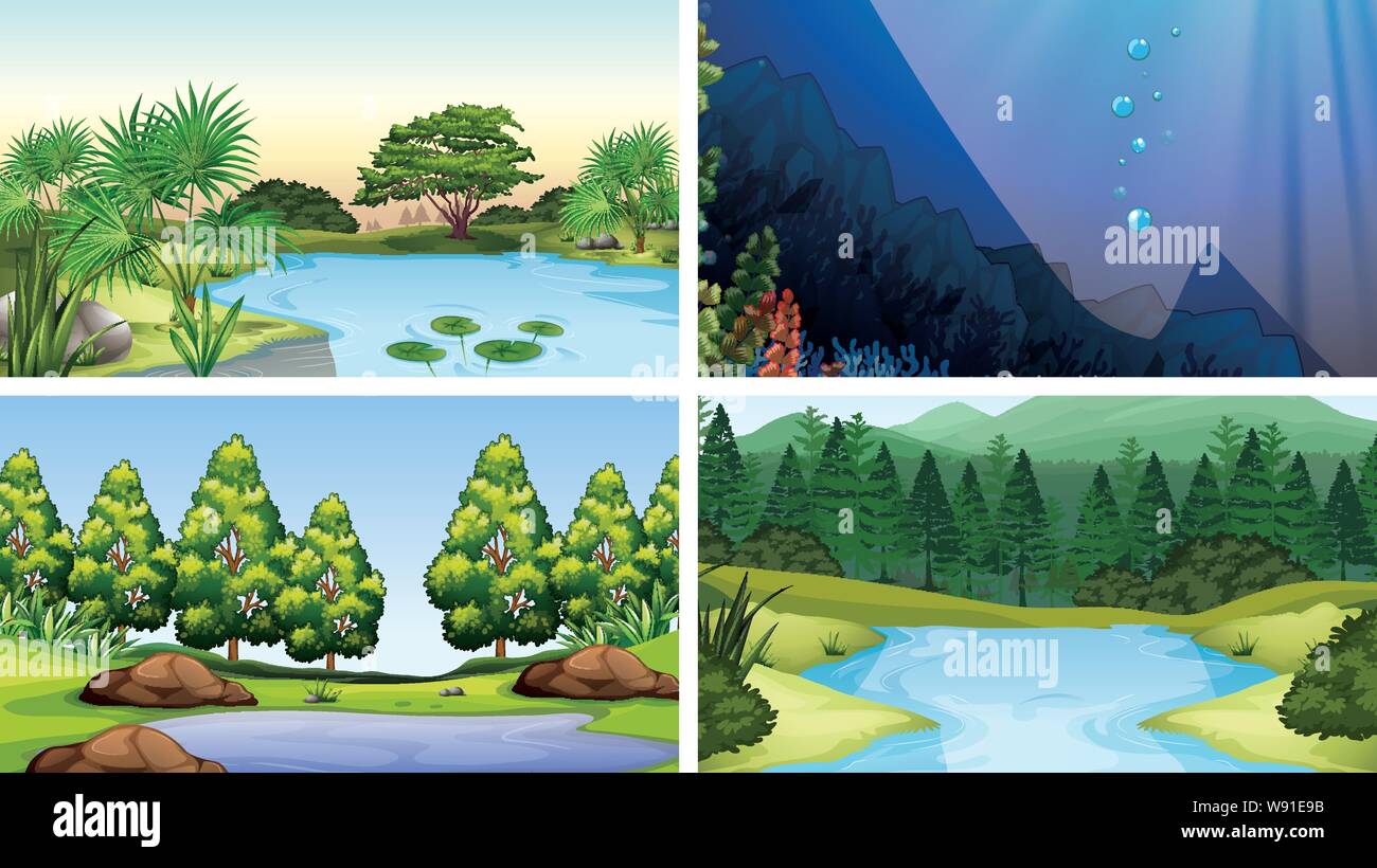 Set of scenes in nature setting illustration Stock Vector Image & Art ...
