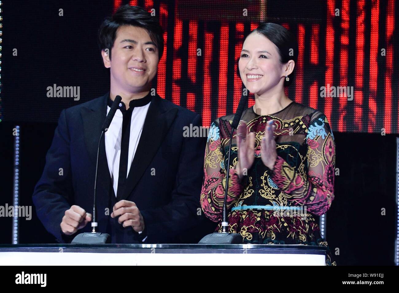 Chinese actress Zhang Ziyi, right, and pianist Lang Lang attend the ...