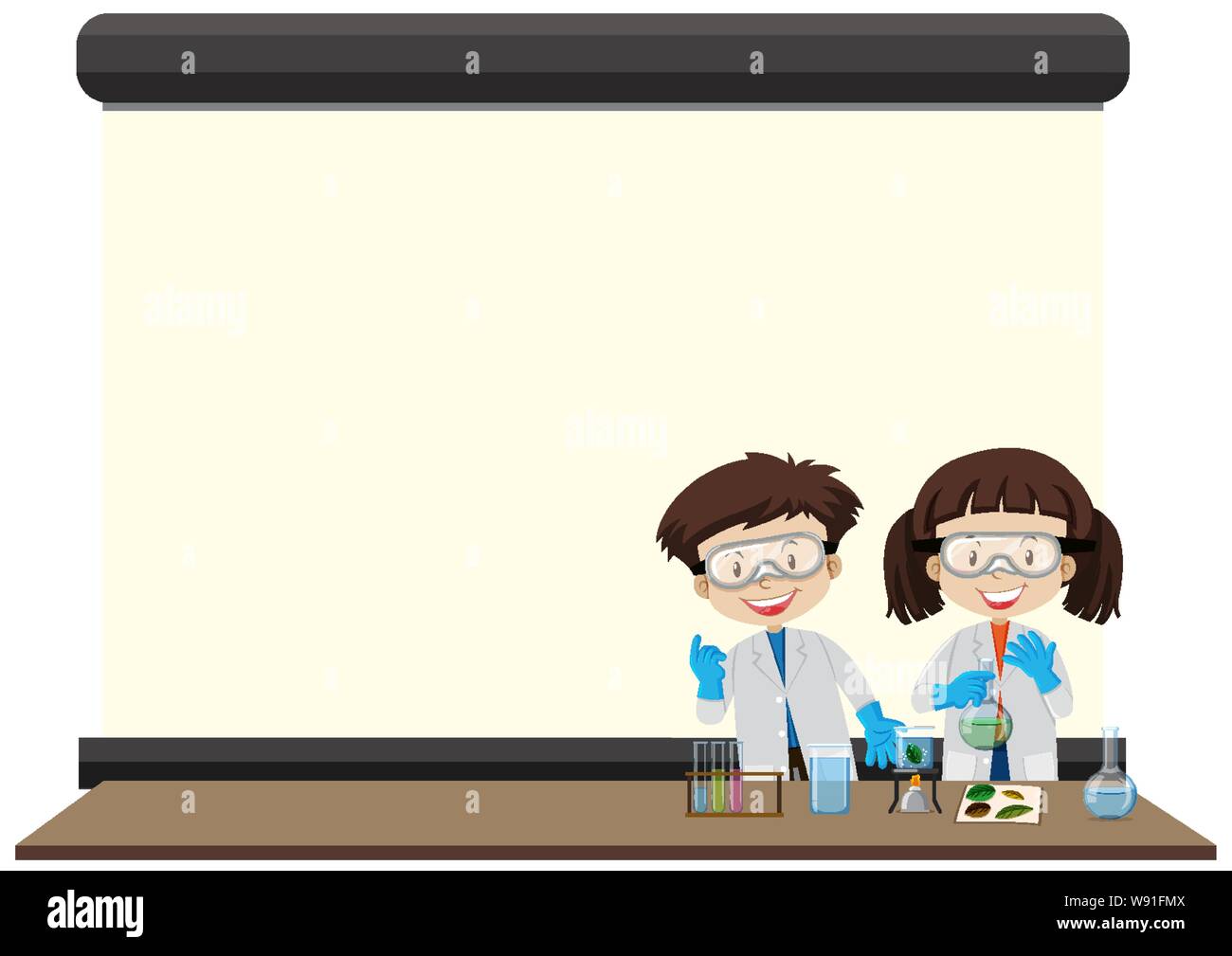 Frame template with happy kids in lab illustration Stock Vector Image ...