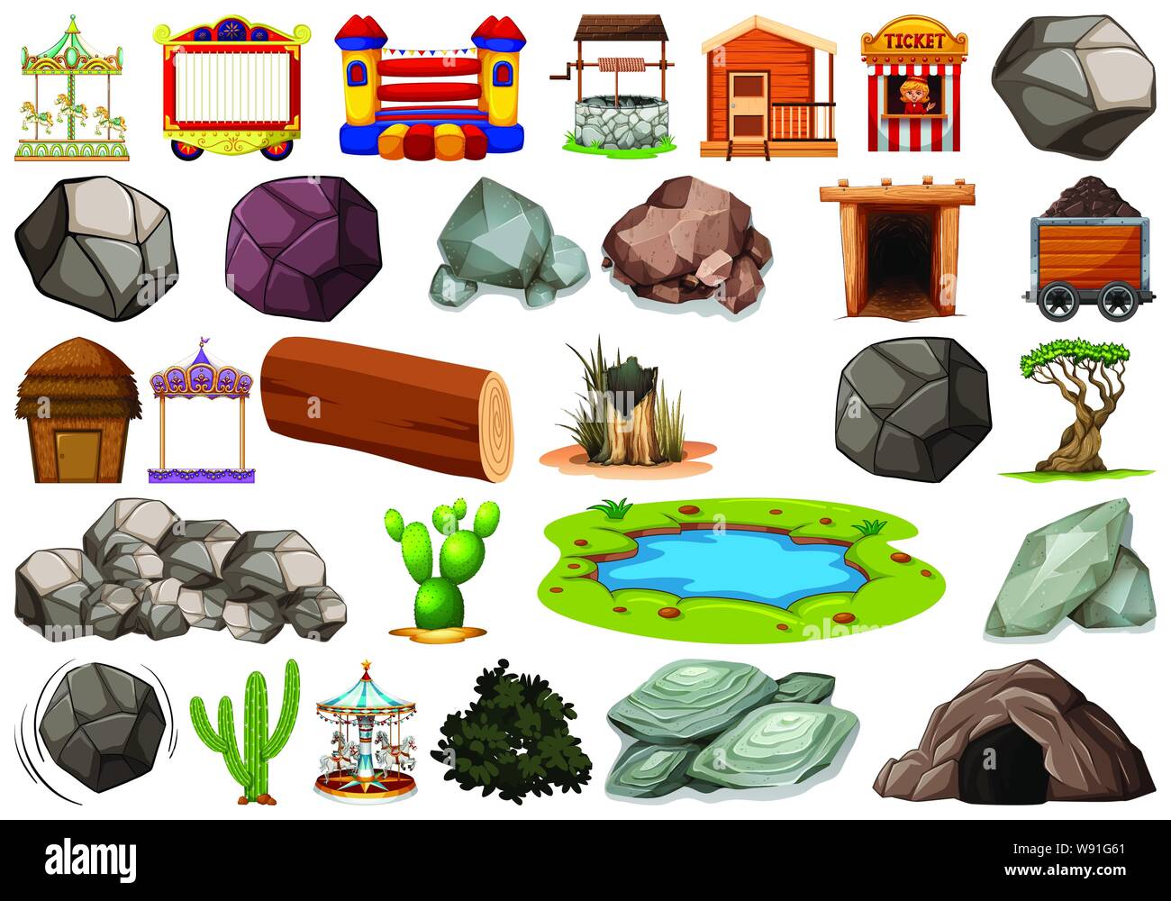 Collection of outdoor nature themed objects and plant elements ...
