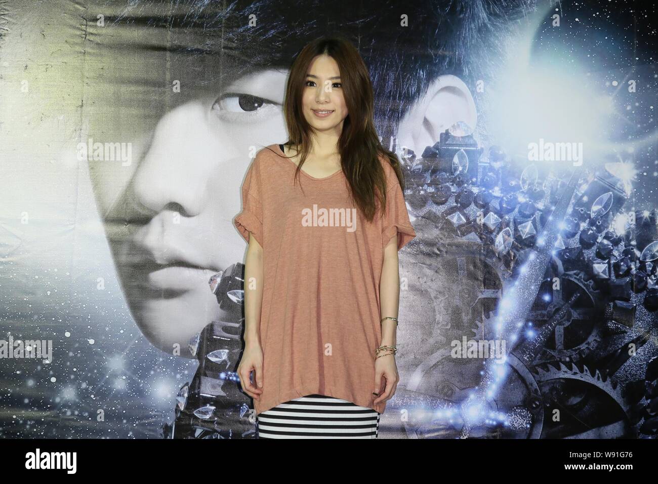 Hebe of Taiwanese girls group S.H.E poses as she arrives for the second concert of JJ Lins 2013 ...