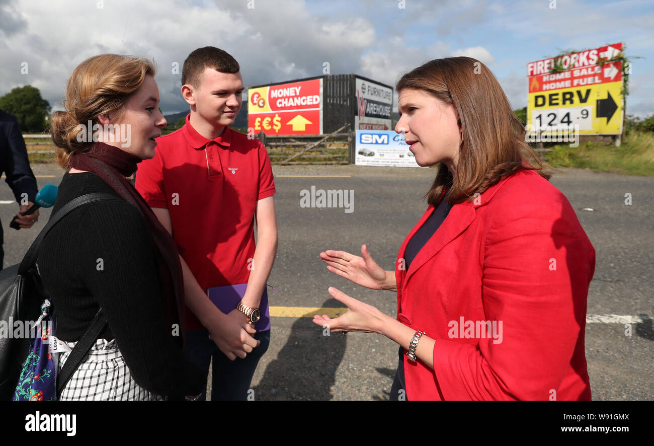 Liberal Democrat leader Jo Swinson talks with Doire Finn and Aron ...