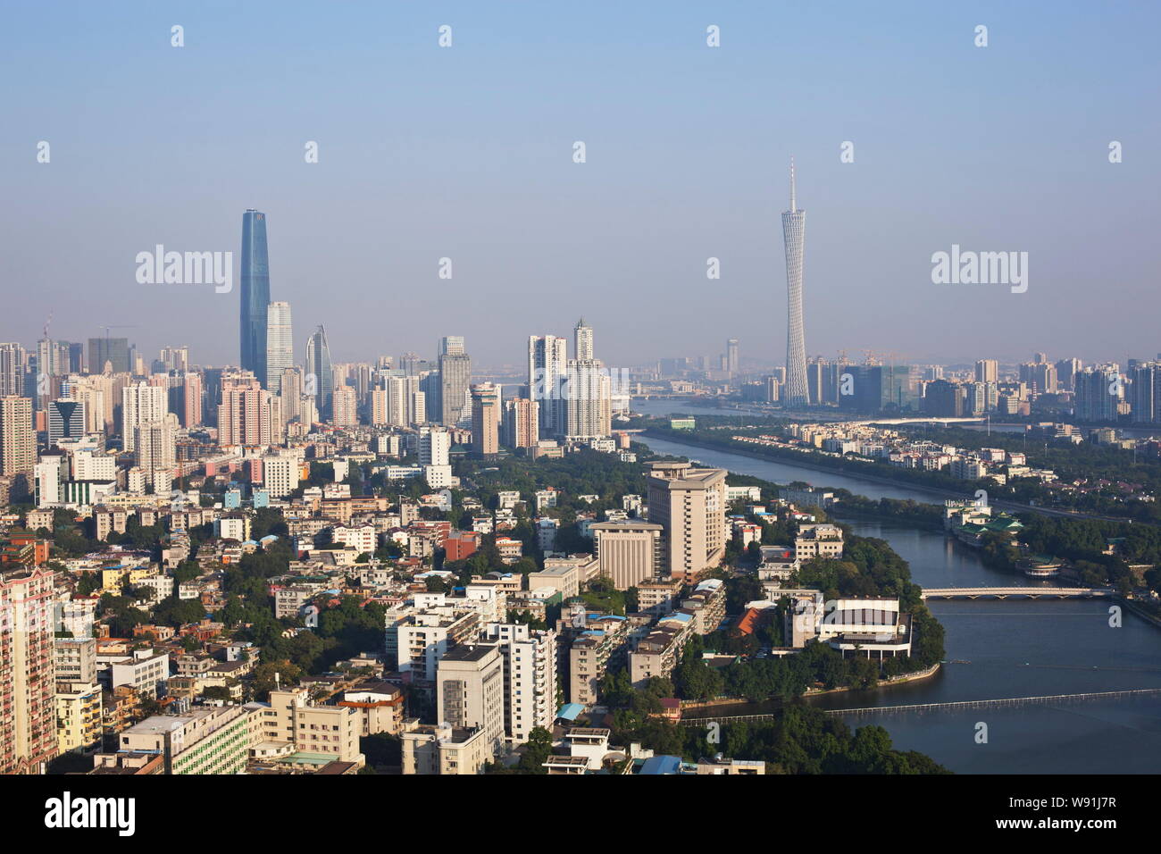--FILE--Skyline of the Pearl River New Town with the Canton Tower and ...