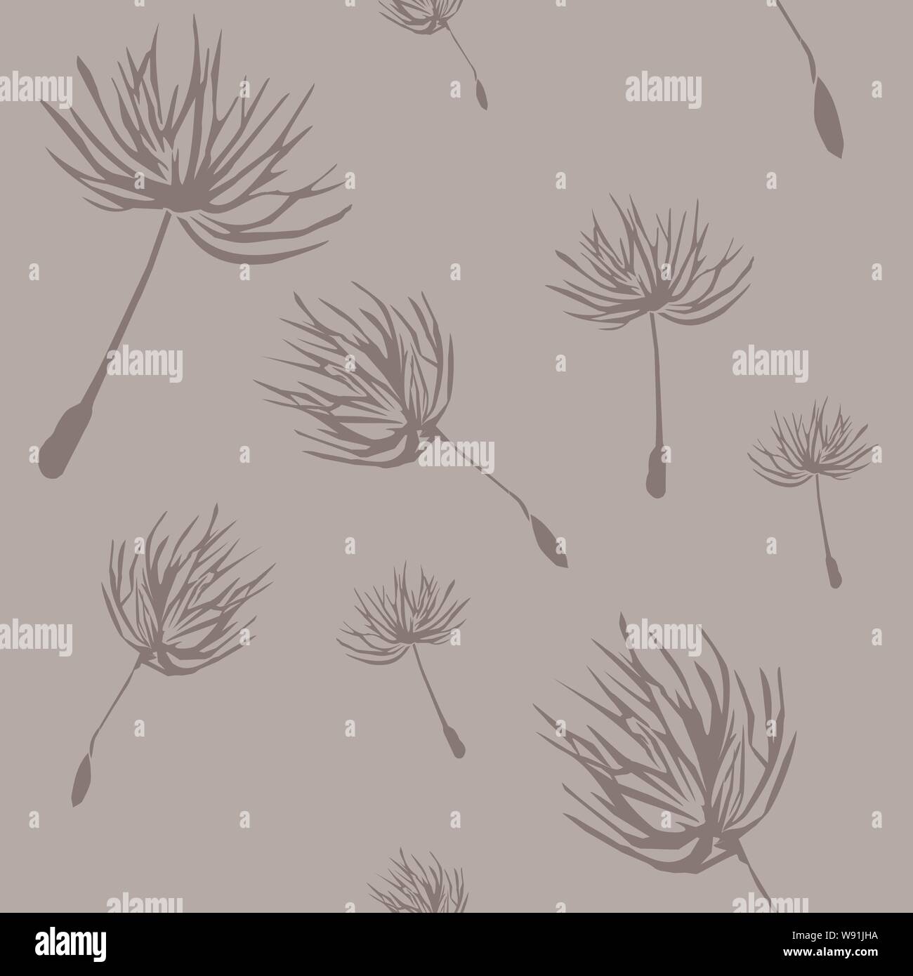 Vector seamless pattern of flying dandelion fluff on grey background ...