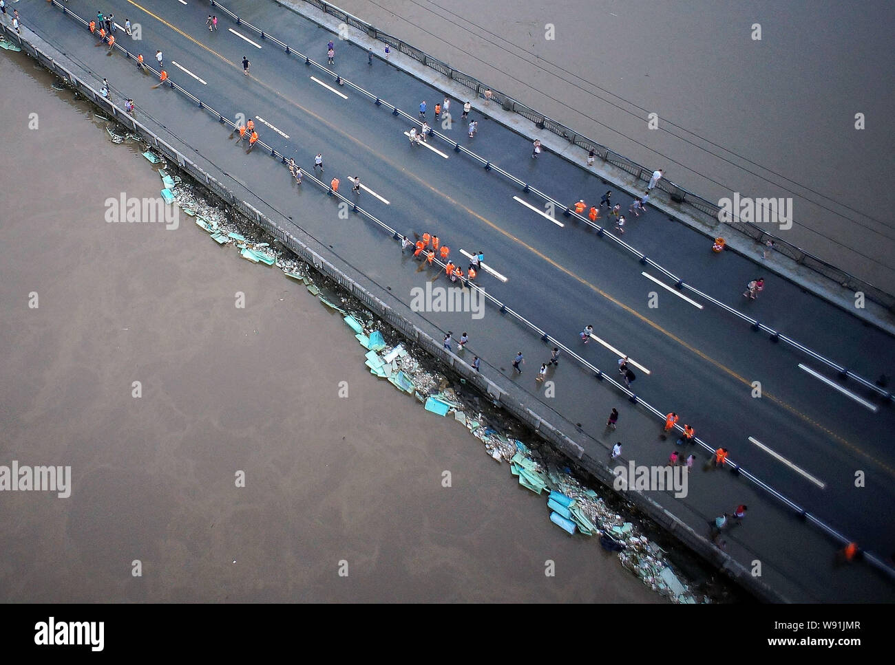 Aerial view of floodwaters caused by rainstorms passing through PingAn ...