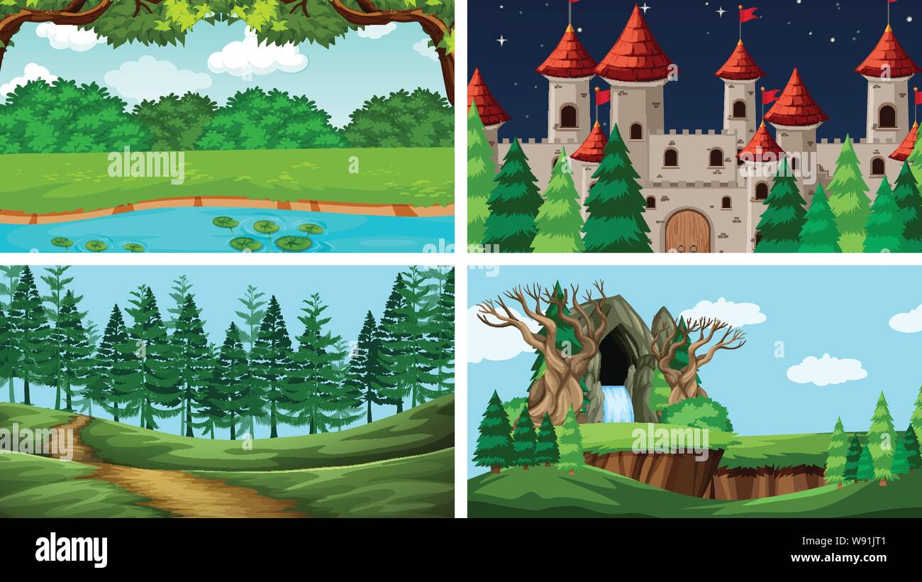 Set of scenes in nature setting illustration Stock Vector Image & Art ...