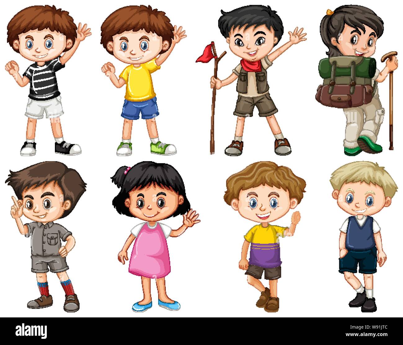 Set of happy children doing different actions illustration Stock Vector ...