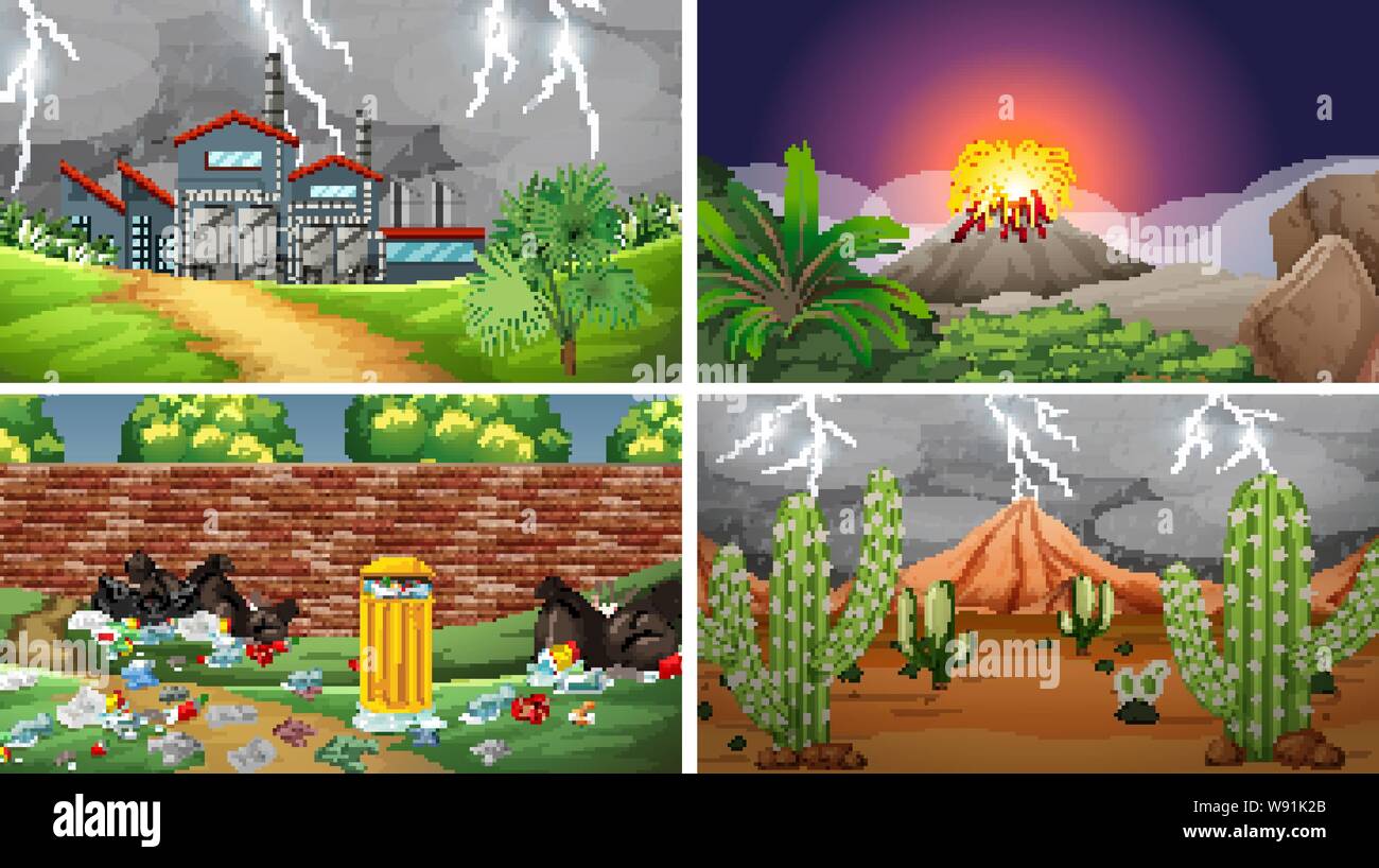Set of polluted scenes illustration Stock Vector Image & Art - Alamy