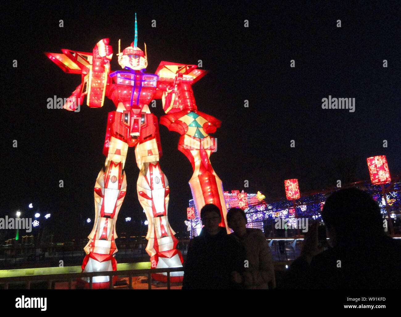 A giant robot lantern is displayed at the bank of Jinji Lake in Suzhou ...