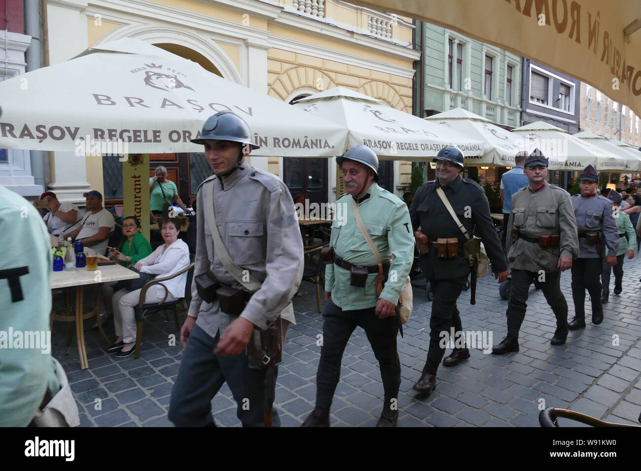 Soldiers re-enacting history in the Transylvanian city of Brasov, also ...