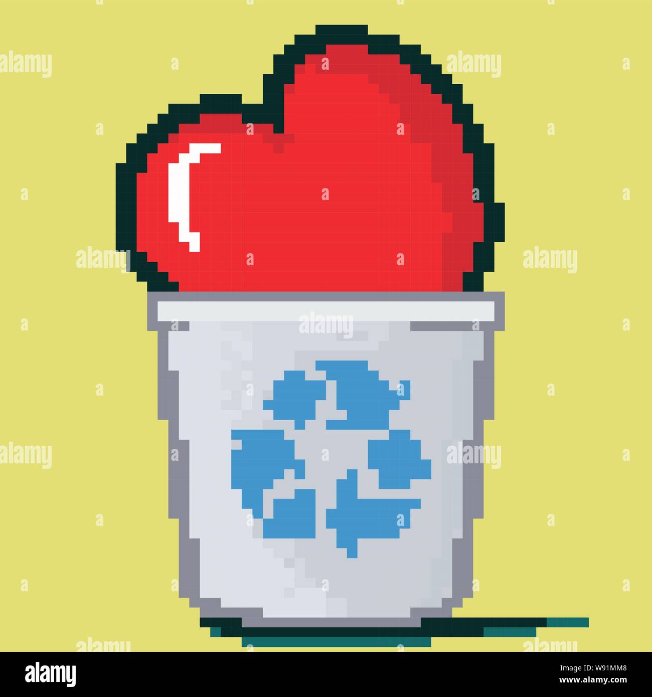 Red pixel heart stuff inside a computer recycle/trash icon with the ...