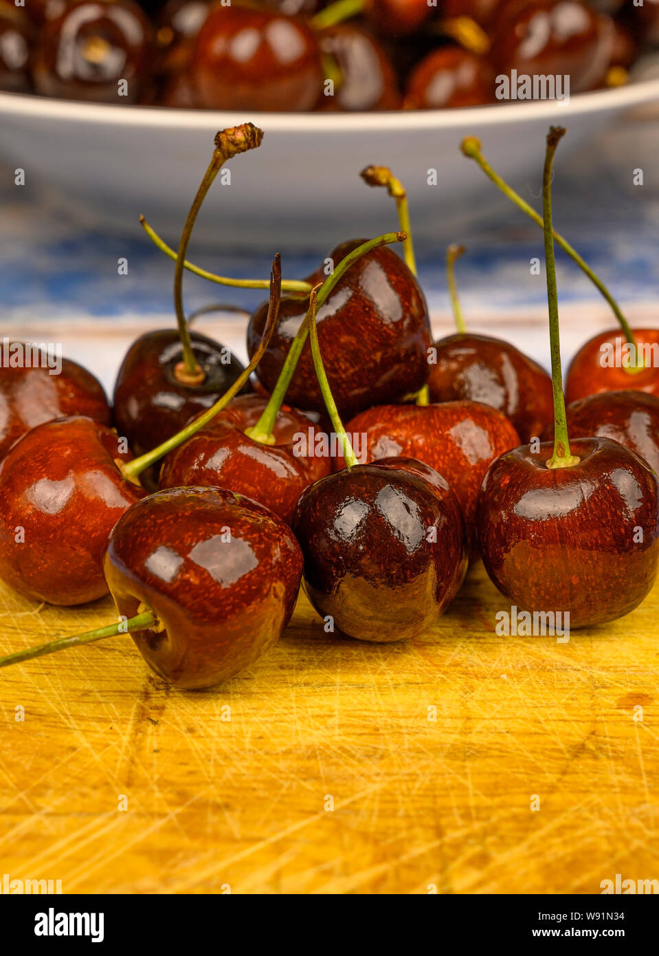 Sweet cherry macro photography close up. Antioxidant, natural, organic ...