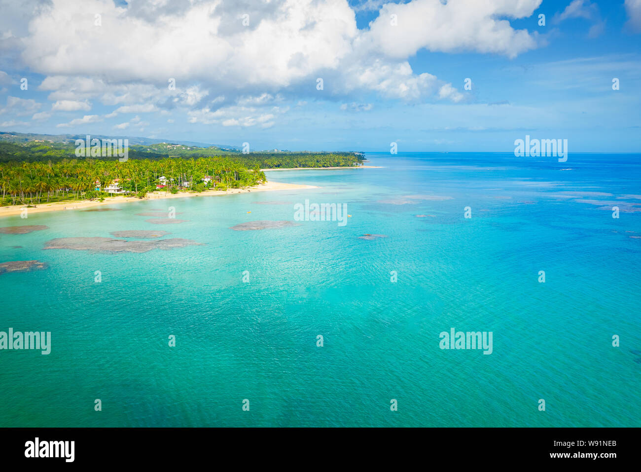 Aerial view of tropical beach.Samana peninsula,Bahia Principe beach ...