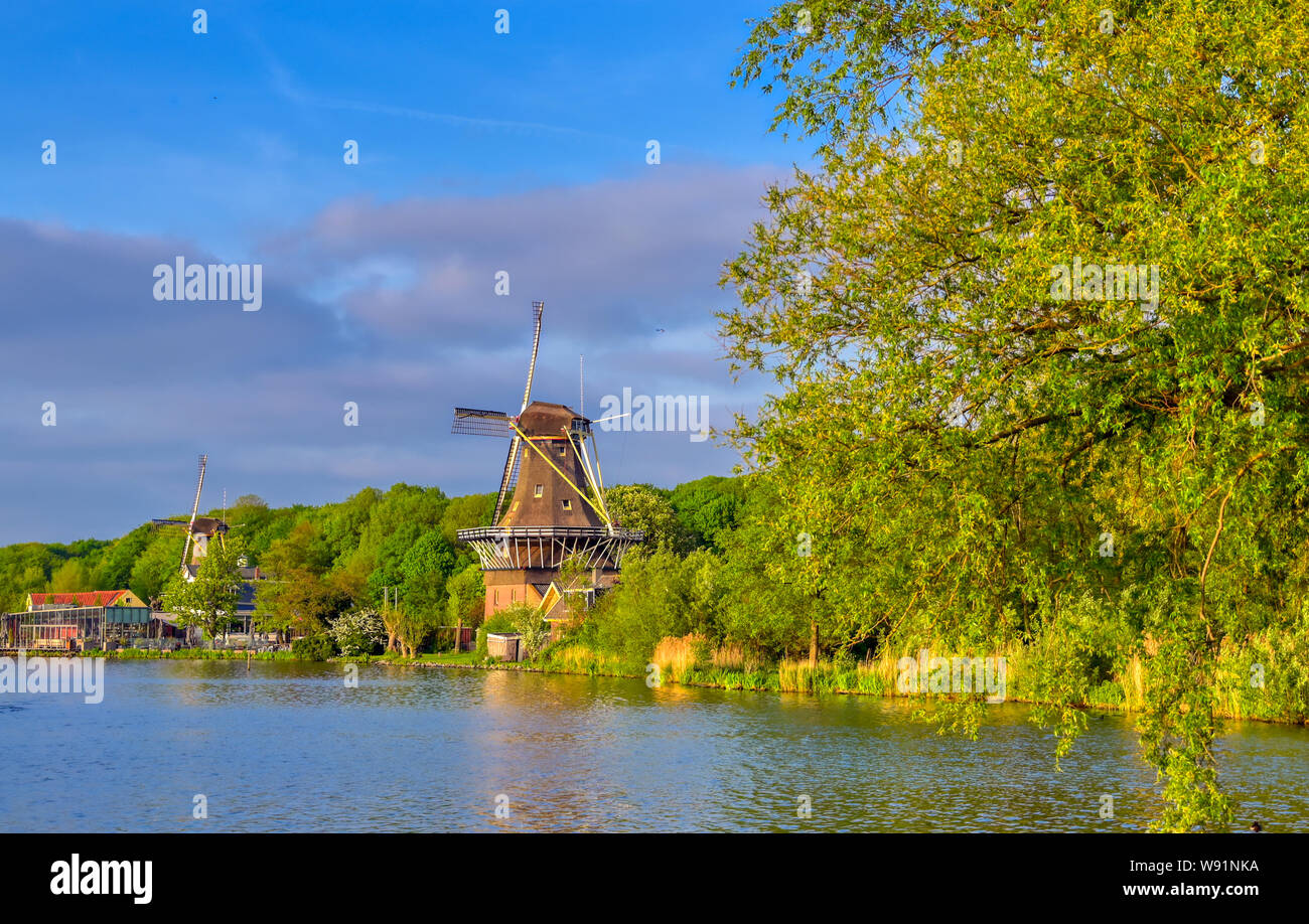 Historic windmills located in Kralingen Lake in Rotterdam, the ...