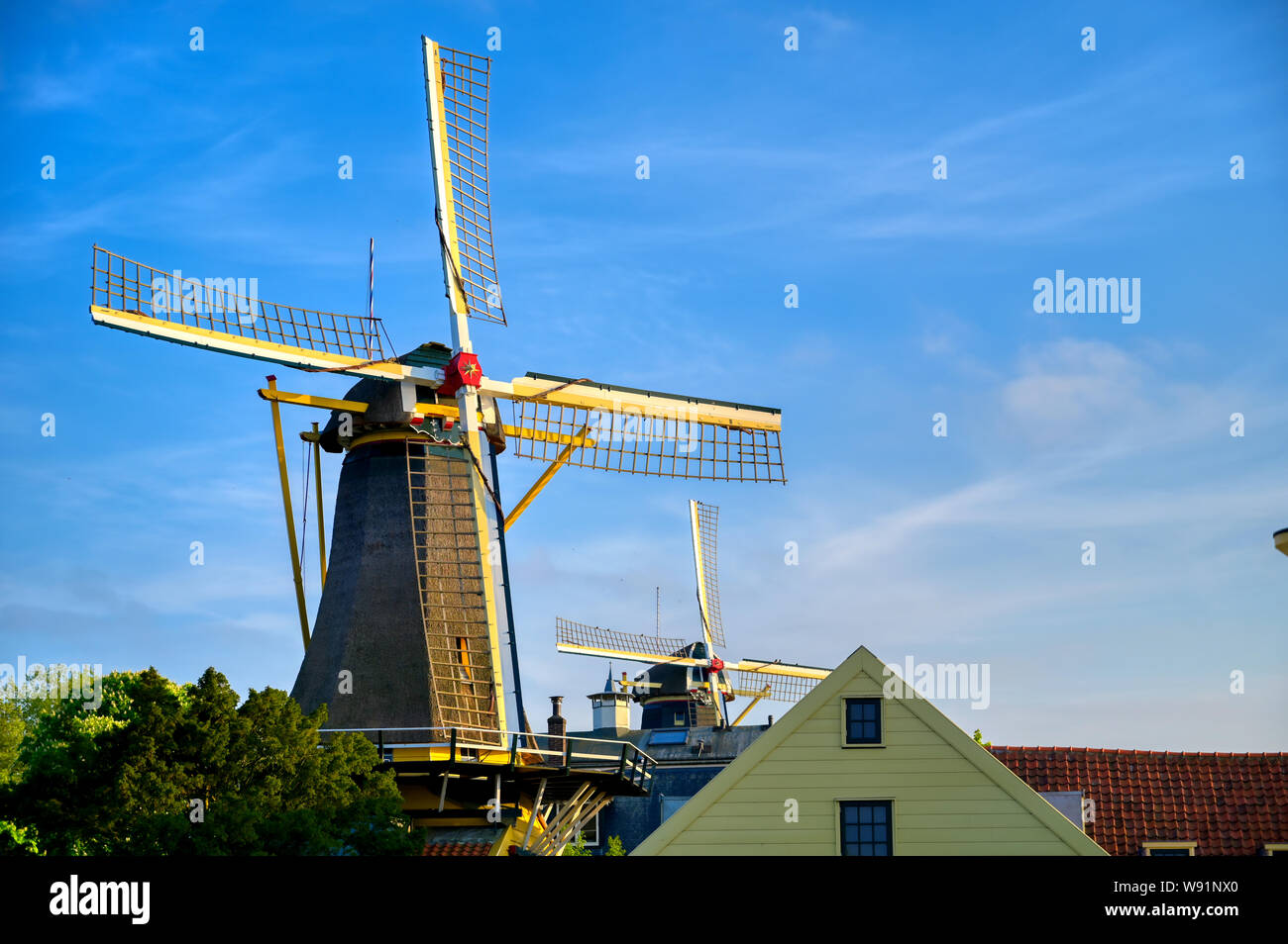 Historic windmills located in Kralingen Lake in Rotterdam, the ...