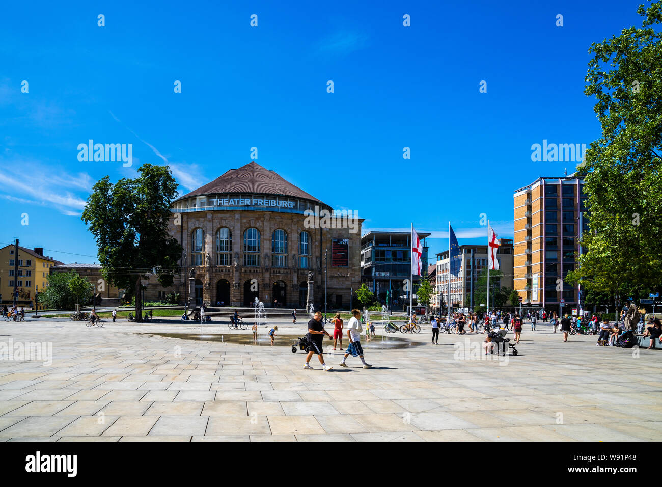 Freiburg im Breisgau, Germany, August 8, 2019, Many people enjoying hot ...