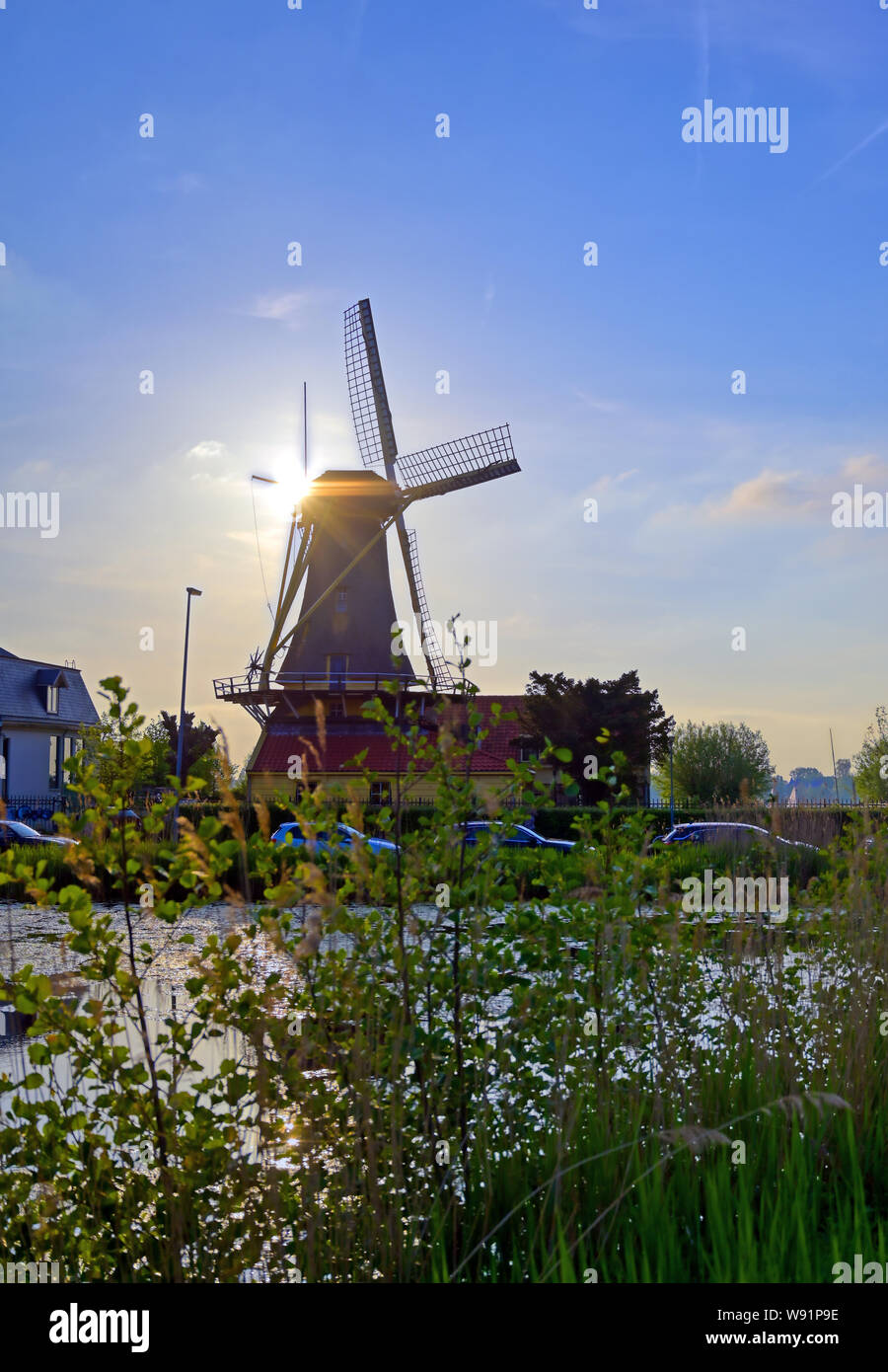 Historic windmills located in Kralingen Lake in Rotterdam, the ...