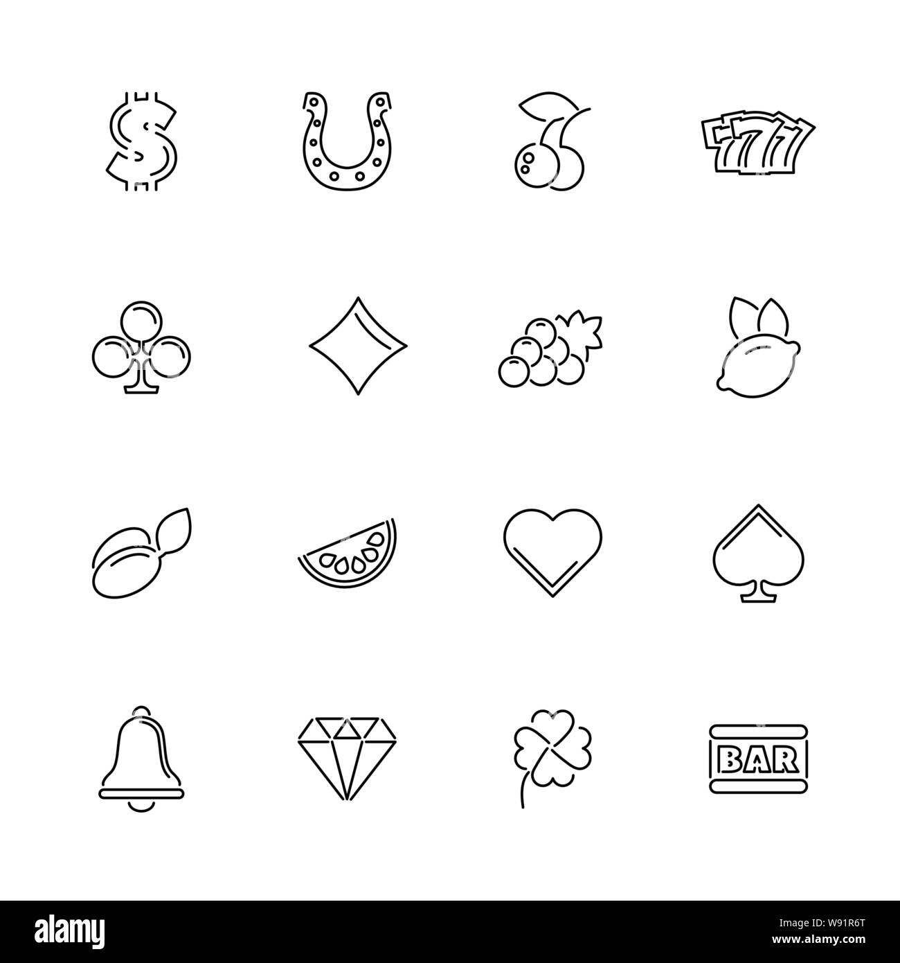 Slot Machine, Internet Casino icons - Black symbol on white background ...